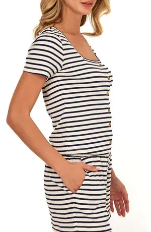 THREADS 4 THOUGHT Stripe Smocked Square Neck Top - Ecru/stargazer