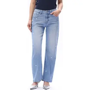BAYEAS Flora Mid Rise Barrel Leg Jeans - Medium Blue