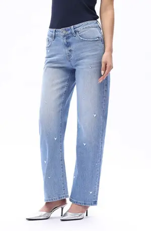 BAYEAS Flora Mid Rise Barrel Leg Jeans - Medium Blue