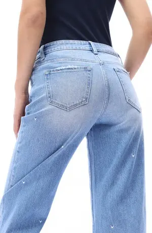 BAYEAS Flora Mid Rise Barrel Leg Jeans - Medium Blue