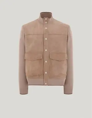 Canali Mixed-material Ultralight Suede Bomber Jacket - Brown