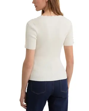 REISS Marcy Scalloped Edge Knit Top - Ivory