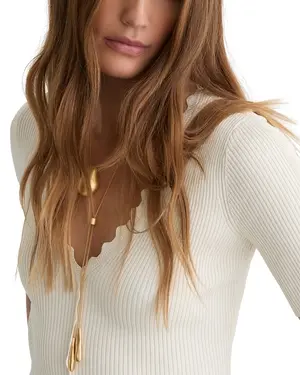 REISS Marcy Scalloped Edge Knit Top - Ivory
