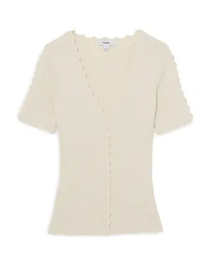 REISS Marcy Scalloped Edge Knit Top - Ivory