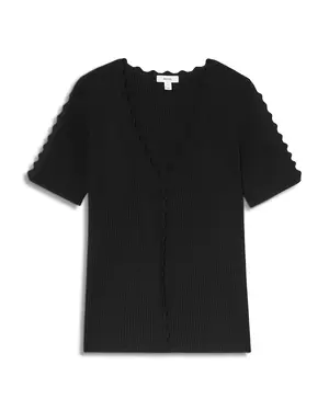REISS Marcy Scalloped Edge Top - Black