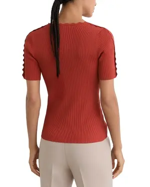 REISS Marcy Scalloped Edge Top - Rust Red