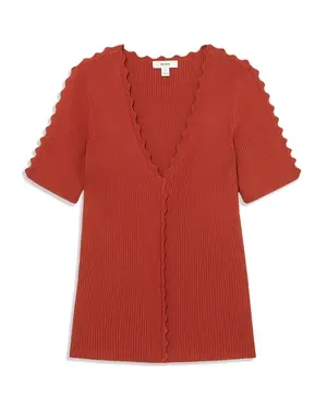 REISS Marcy Scalloped Edge Top - Rust Red