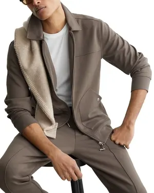 REISS Interlock Zip Through Sweatshirt - Light Brown