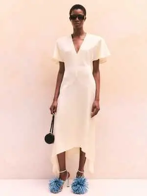 Stella McCartney Satin V-neck Midi Dress - Yellow