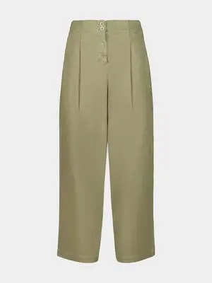 120% Lino Cotton Blend Cropped Trousers - Green