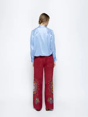PAULA Alice Wide-leg Suede Pants - Red