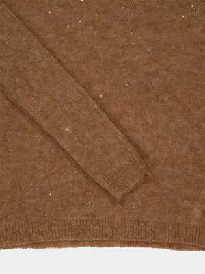 120% Lino Wool-blend Sheer V-neck Top