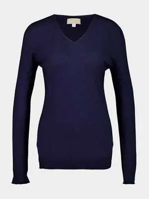 120% Lino Cashmere V-neck Sweater - Blue