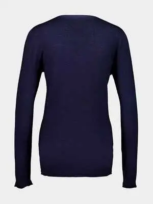 120% Lino Cashmere V-neck Sweater - Blue