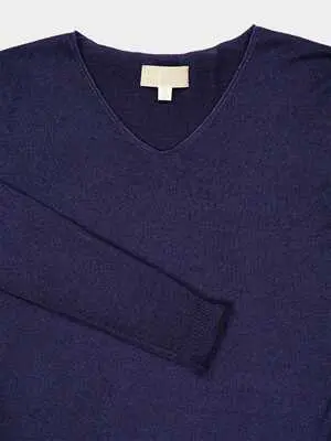 120% Lino Cashmere V-neck Sweater - Blue