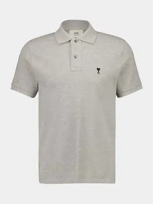 AMI Paris Heather Ash Grey Contrasted Ami De Coeur  Polo Shirt Grey