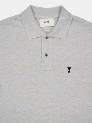 AMI Paris Heather Ash Contrasted De Coeur Polo Shirt - Grey
