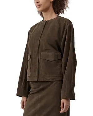 ST. AGNI Suede Utility Cocoon Jacket - Khaki