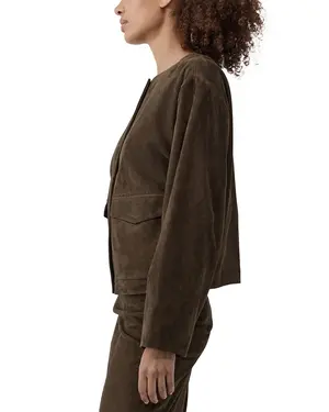 ST. AGNI Suede Utility Cocoon Jacket - Khaki