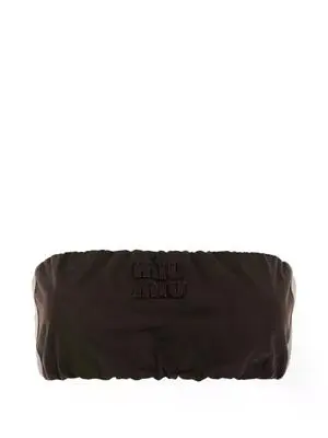Miu Miu Logo Embossed Cotton Twill Bandeau Top - Brown
