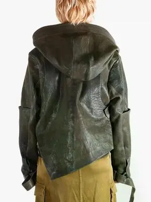 YEHUAFAN Hooded Leather Jacket