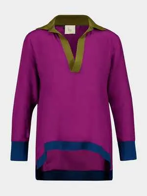 PAULA Silk V-neck Long-sleeve Top - Pink