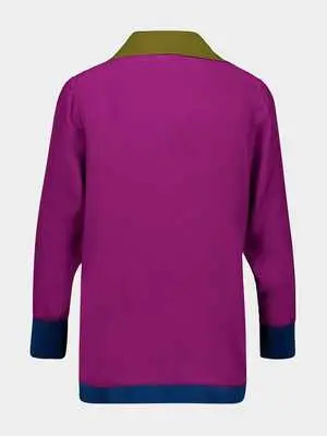 PAULA Silk V-neck Long-sleeve Top - Pink