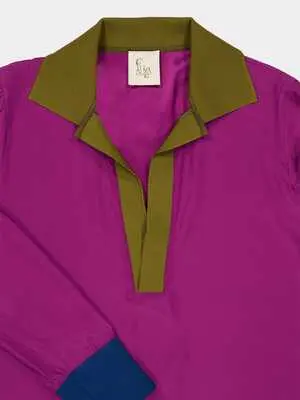 PAULA Silk V-neck Long-sleeve Top - Pink