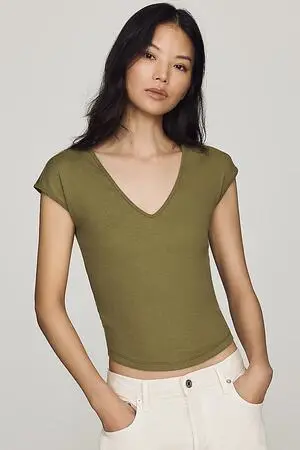 Maeve Betty V-neck Baby Muscle T-shirt - Olive