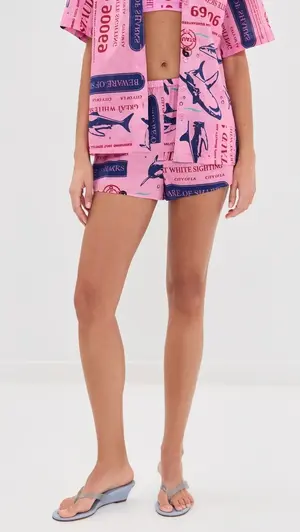 Staud Paddle Printed Shorts - Parcel Print Pink