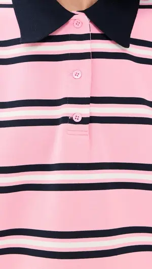 English Factory Striped Short Sleeve Knit Polo - Pink Multi