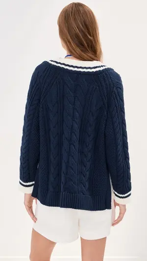 LE BOP Marley V-neck Cable Knit Sweater - Midnight Multi