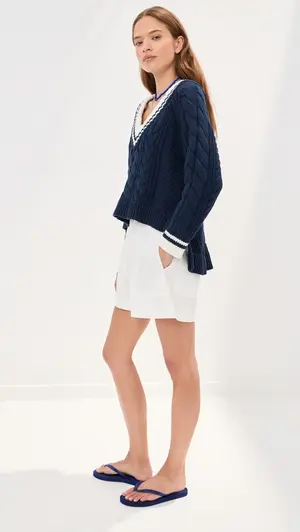 LE BOP Marley V-neck Cable Knit Sweater - Midnight Multi