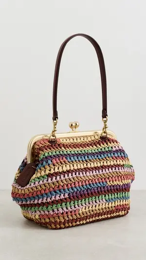 COACH Large Weave Straw Kisslock Frame Bag 27