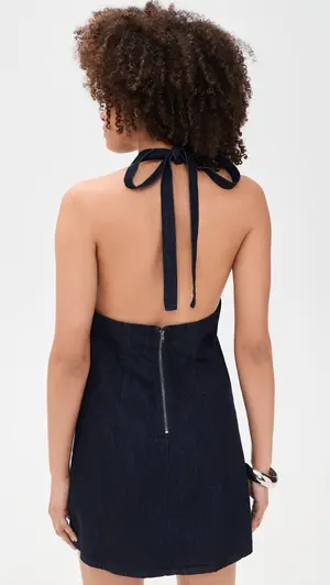 Free People Trevi Denim Halterneck Mini Dress