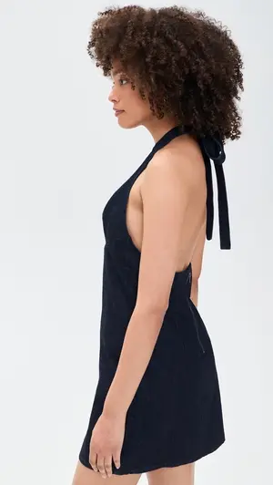 Free People Trevi Denim Halterneck Mini Dress