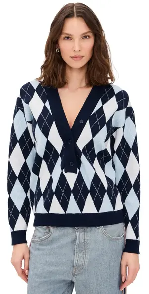 Lioness Prado Knit Sweater - Blue Argyle