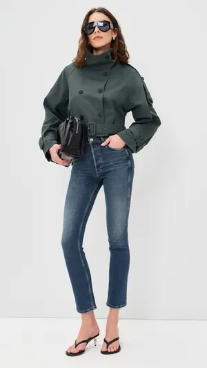 Lioness Blanc Cropped Trench Coat - Olive