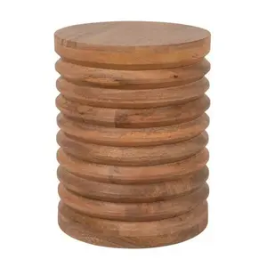 OLIVE GROVE Round Ribbed Side Table - Brown