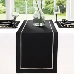 Solino Home Linen Table Runner For Dining Table - Black