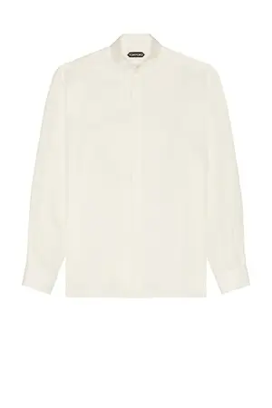 TOM FORD Perforated Dot Silk Twill Slim Fit Evening Shirt In White