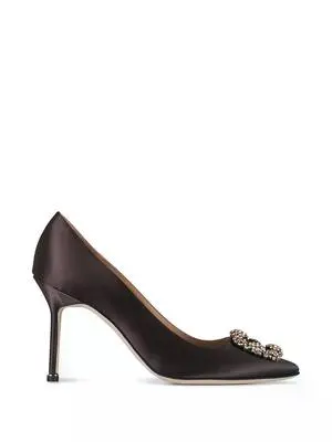 Manolo Blahnik Hangisi 90 Embellished Satin Pumps - Brown