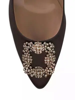 Manolo Blahnik Hangisi 90 Embellished Satin Pumps - Brown