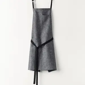 Solino Home Classic Linen Bib Apron For & With Front Pockets - Black