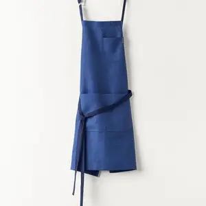 Solino Home Classic Linen Bib Apron For & With Front Pockets - Blue/navy