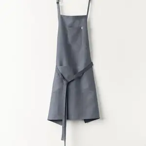 Solino Home Classic Linen Bib Apron For & With Front Pockets - Grey