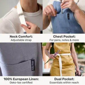 Solino Home Classic Linen Bib Apron For & With Front Pockets - Grey/black