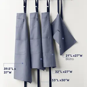 Solino Home Classic Linen Bib Apron For & With Front Pockets - Grey/black