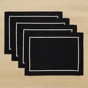 Solino Home Linen Placemats Set Of 4, 14 X 19 Inch For Dining Table - Black