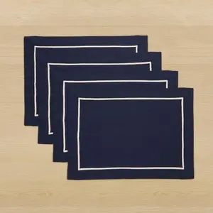 Solino Home Linen Placemats Set Of 4, 14 X 19 Inch For Dining Table - Navy